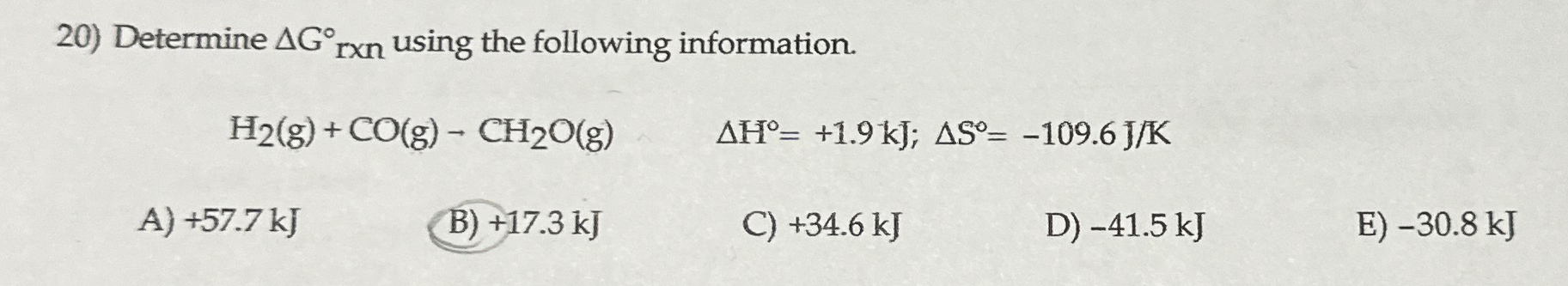 Solved Determine ΔG°?rxn ﻿using the following | Chegg.com