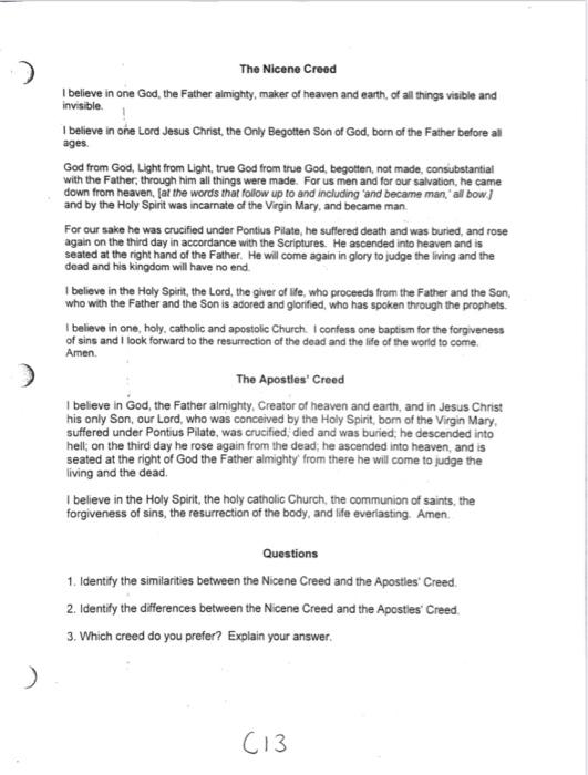 The Nicene Creed I believe in one God, the Father | Chegg.com