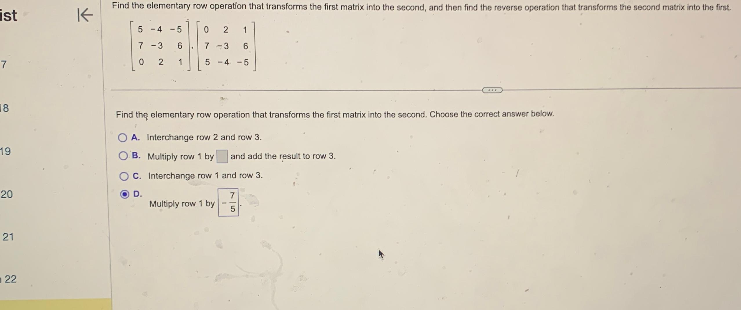 Solved ist ,KFind the elementary row operation that | Chegg.com