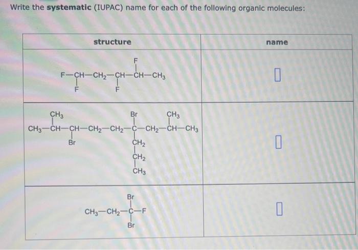 Solved Write the systematic (IUPAC) name for each of the | Chegg.com