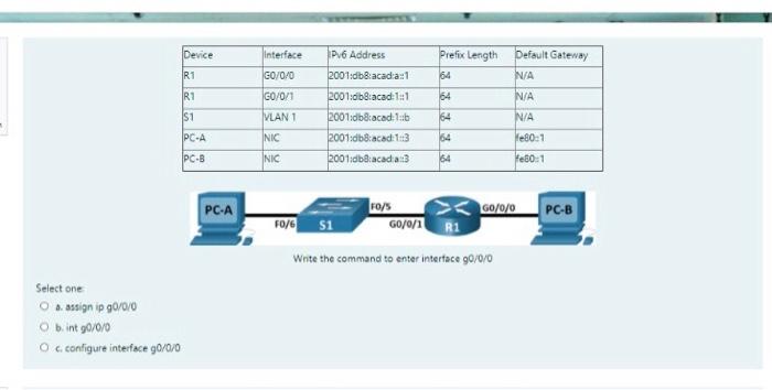 Solved Prefix Length Device R1 Interface G0/0/0 GO/0/1 | Chegg.com