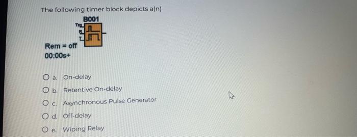 The following timer block depicts a(n) a. On-delay b. | Chegg.com