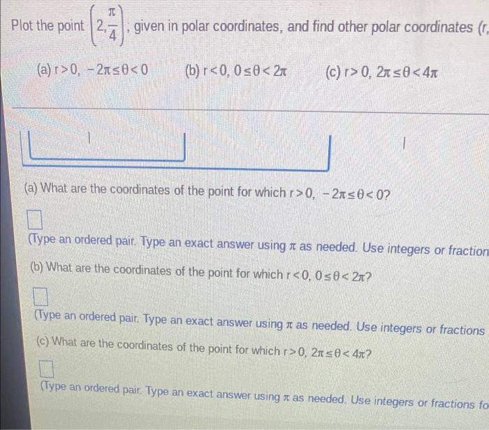 Solved plot the point (2, pi over 4) given in polar | Chegg.com