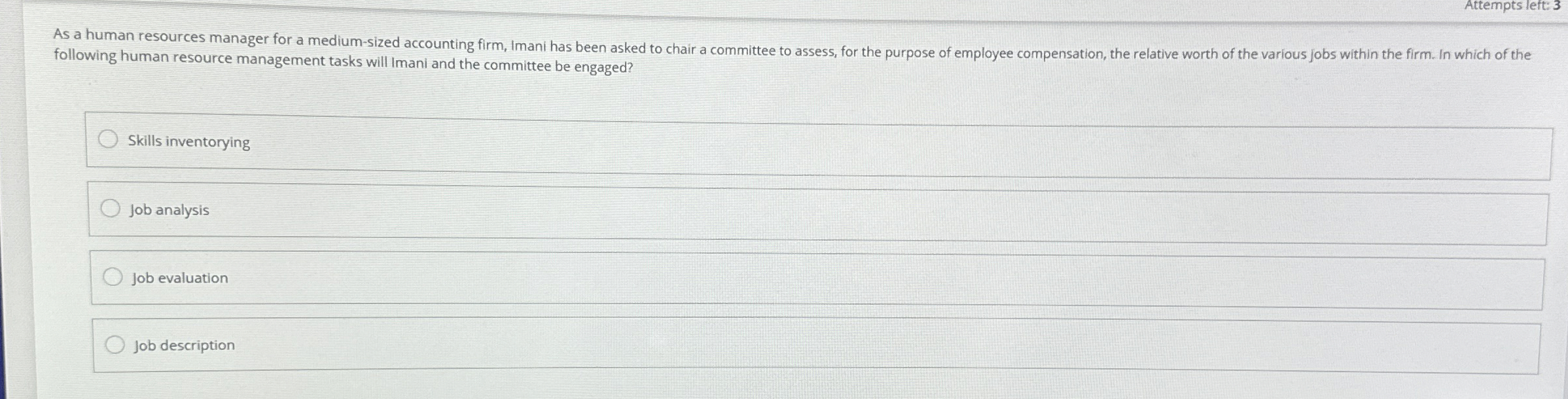 Solved Attempts left: 3following human resource management | Chegg.com