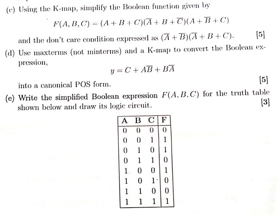 Solved (c) Using the K-map, simplify the Boolean function | Chegg.com