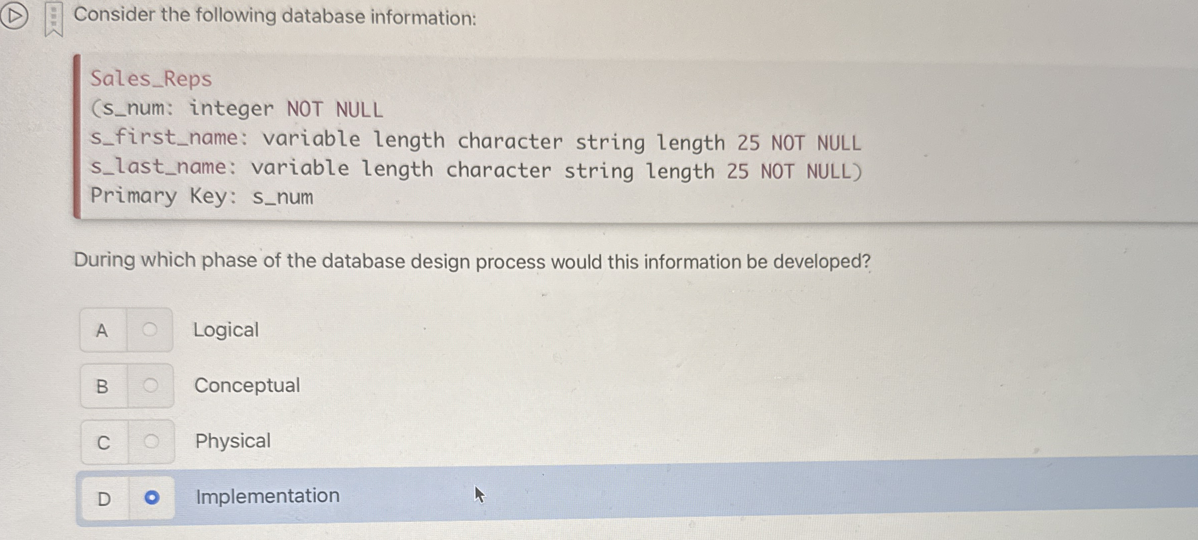 Solved Consider the following database | Chegg.com