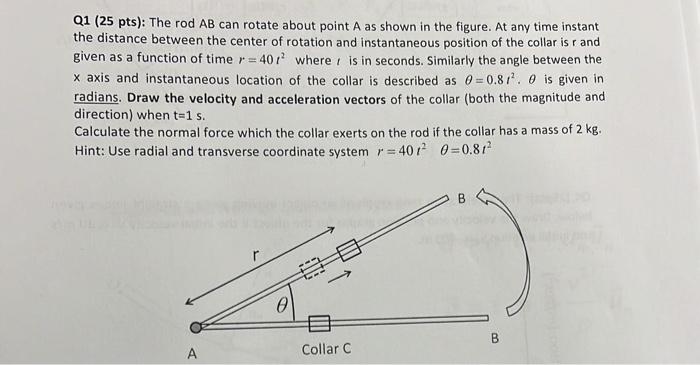 Solved Q1 (25 pts): The rod AB can rotate about point A as | Chegg.com
