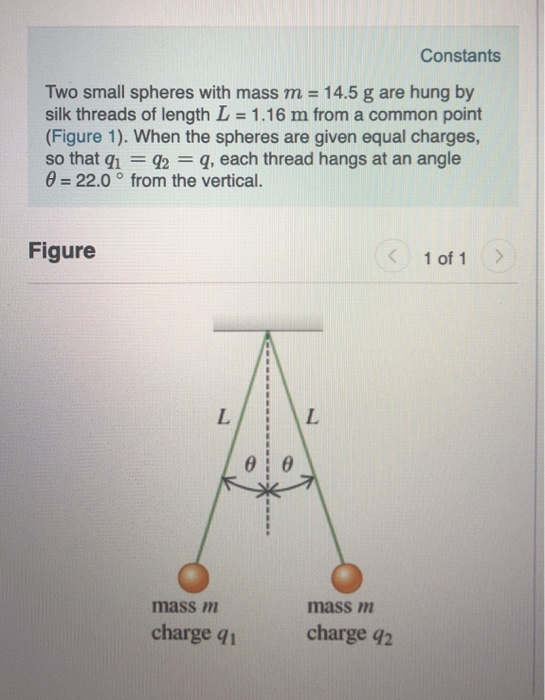 Solved Constants Two small spheres with mass m = 14.5 g are | Chegg.com