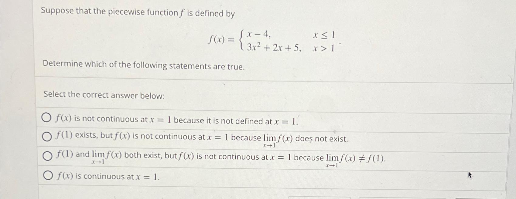 Solved Suppose that the piecewise function f ﻿is defined | Chegg.com