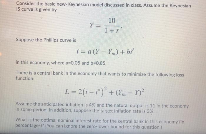 Consider the basic new-Keynesian model discussed in | Chegg.com