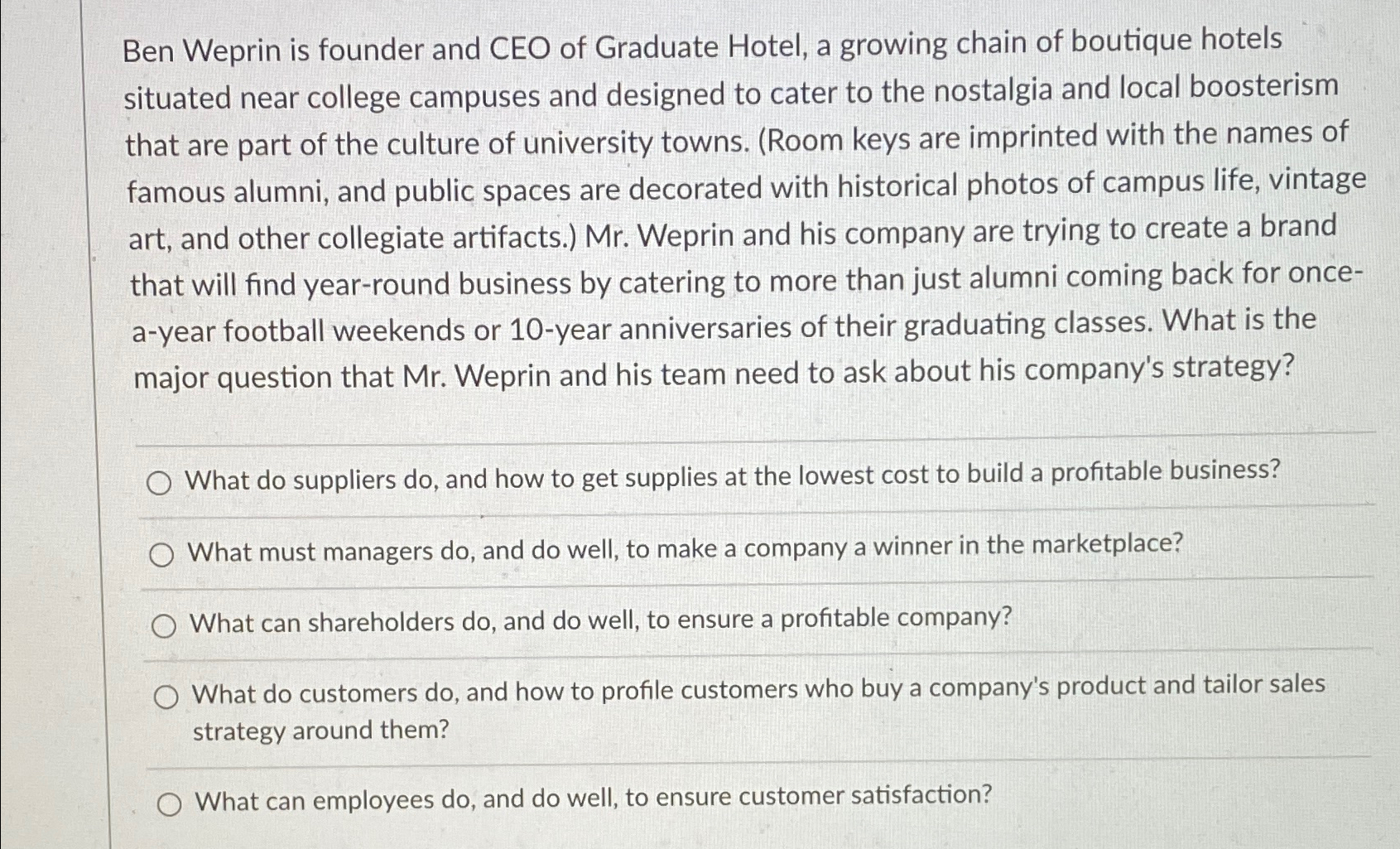 Solved Ben Weprin is founder and CEO of Graduate Hotel, a | Chegg.com