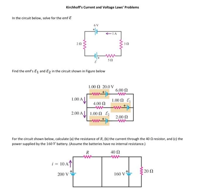 Solved Kirchhoff's Current and Voltage Laws' Problems In the | Chegg.com