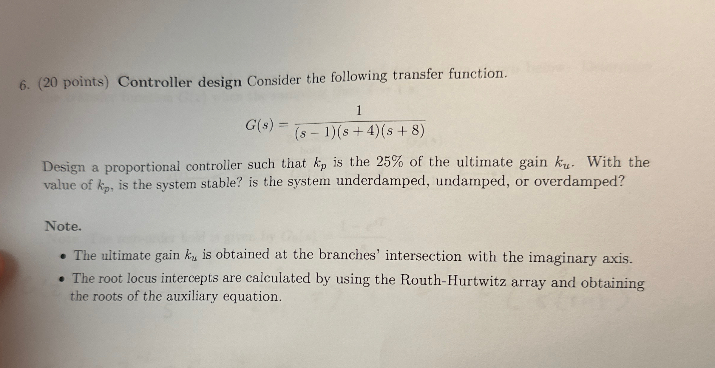 Solved (20 ﻿points) ﻿Controller design Consider the | Chegg.com