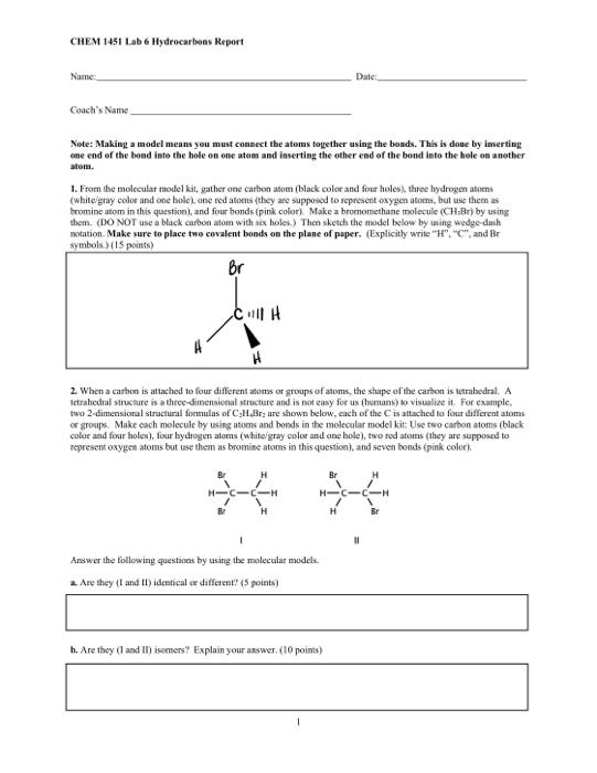 Solved CHEM 1451 Lab 6 Hydrocarbons Report Name Dale Coach's | Chegg.com