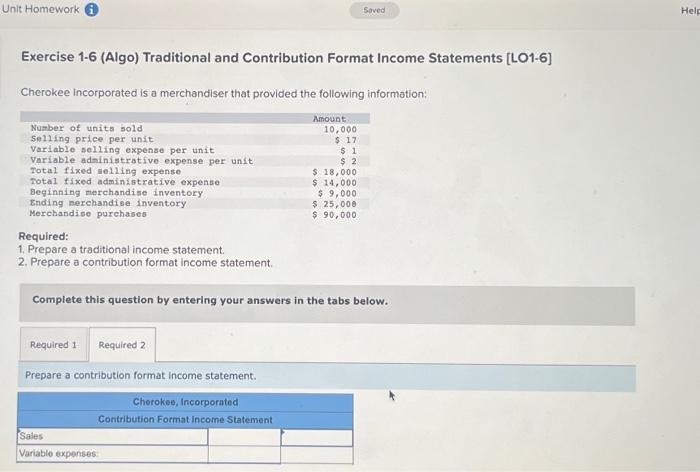 Solved Exercise 1-6 (Algo) Traditional and Contribution | Chegg.com