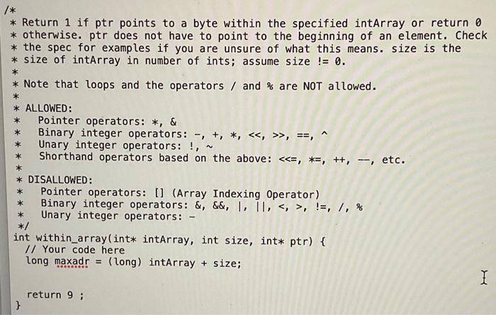 Solved 1) return 1 if ptr points to a byte within the | Chegg.com