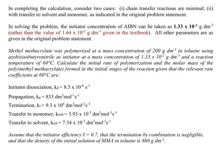 Solved In completing the calculation, consider two cases: | Chegg.com