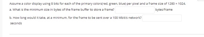 Solved Assume A Color Display Using 8 Bits For Each Of The 
