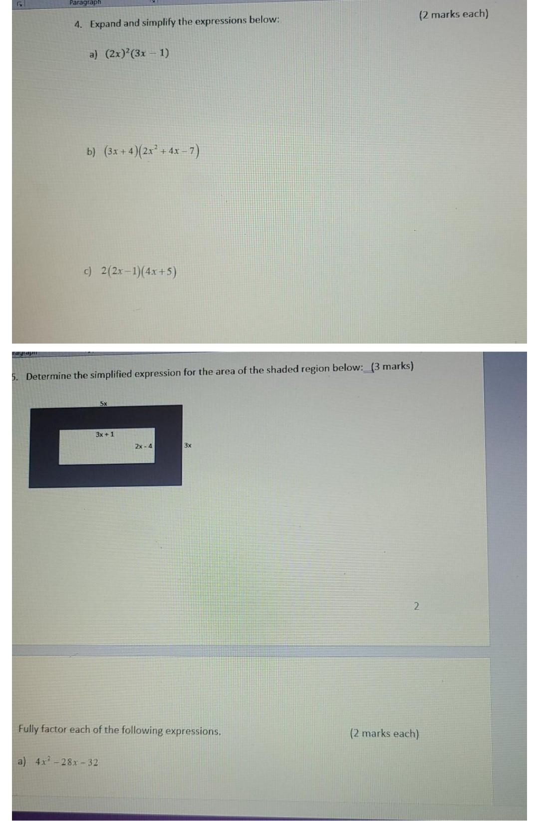 Solved Paragraph (2 marks each) 4. Expand and simplify the | Chegg.com