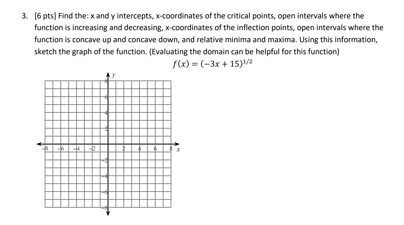 Solved 3. [6 pts] Find the: x and y intercepts, | Chegg.com