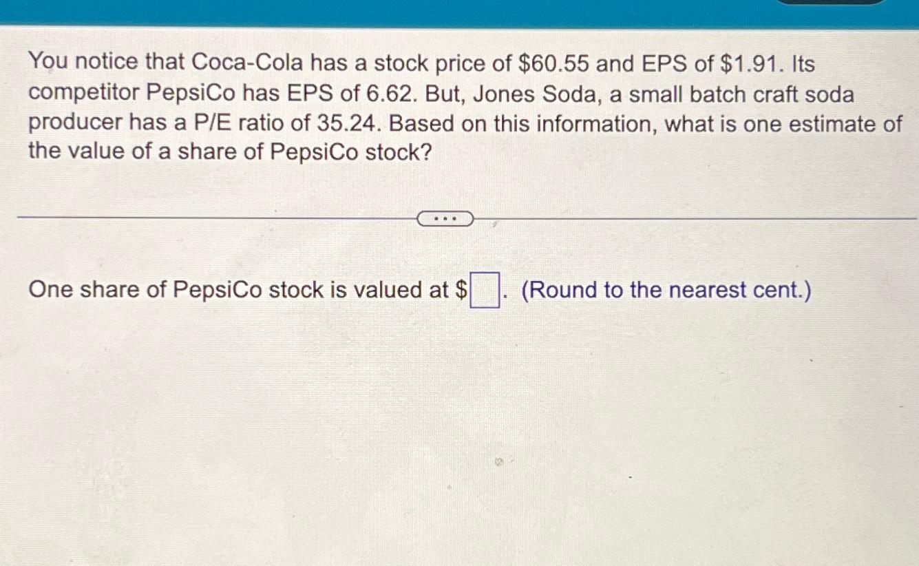Solved You notice that Coca-Cola has a stock price of $60.55 | Chegg.com