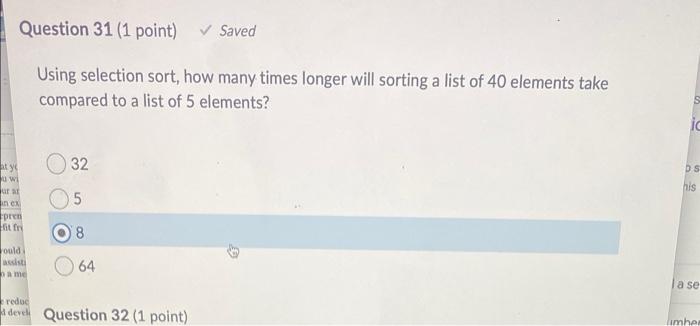 Solved Question 31 (1 point) Saved Using selection sort, | Chegg.com
