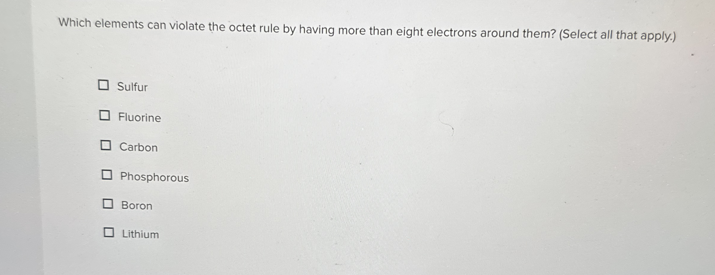 Solved Which elements can violate the octet rule by having | Chegg.com