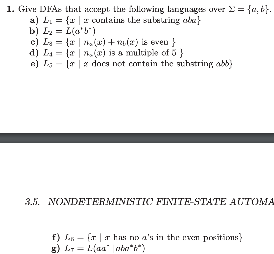 Give DFAs that accept the following languages over | Chegg.com