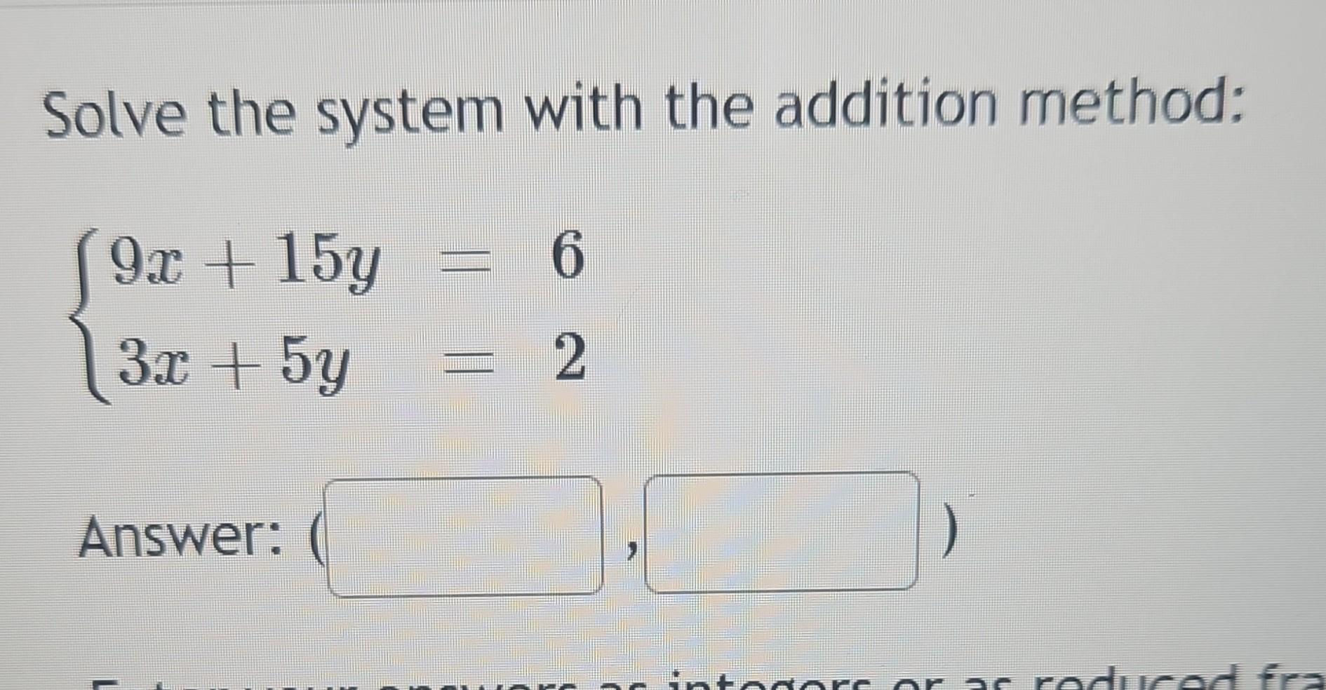 Solved Solve the system with the addition method: | Chegg.com