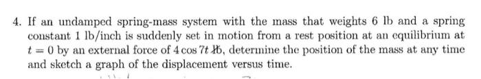 Solved 4. If an undamped spring-mass system with the mass | Chegg.com