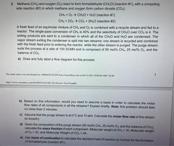 Solved Methane (CH4) and oxygen (O2) react to form | Chegg.com