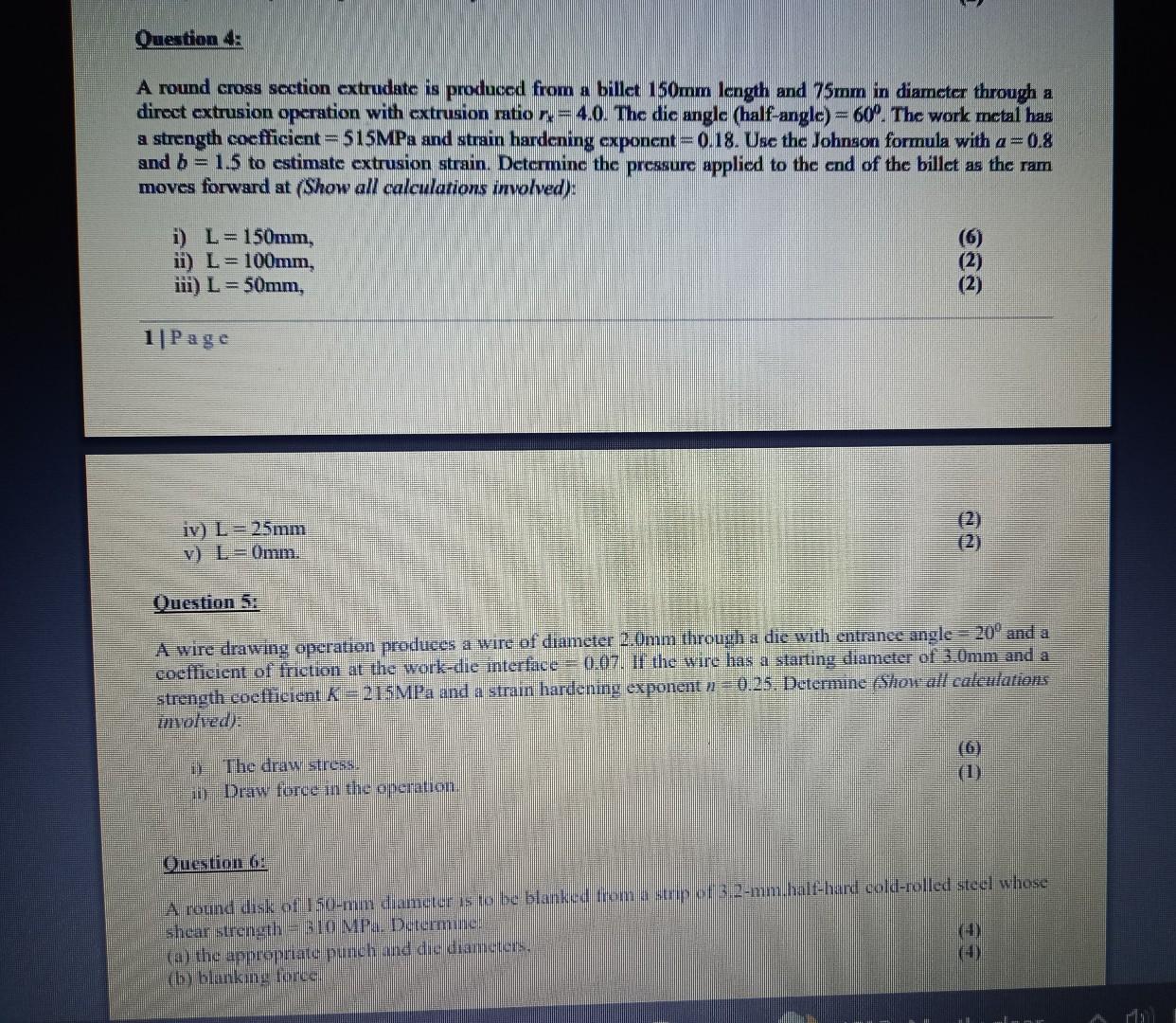 Solved A round cross section extrudate is produced from a | Chegg.com