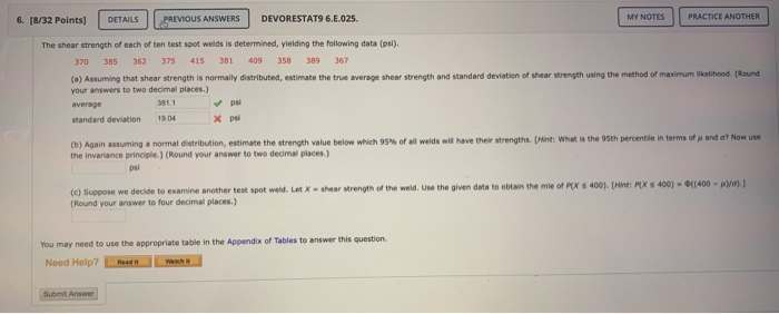 Solved 6. [8/32 Points) DETAILS PREVIOUS ANSWERS DEVORESTAT9 | Chegg.com