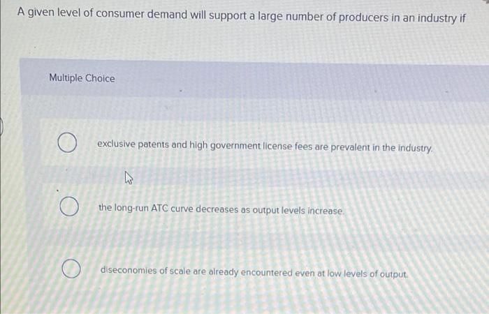 Solved A given level of consumer demand will support a large | Chegg.com