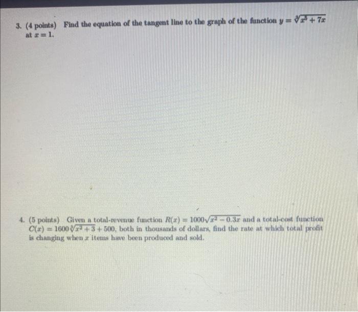 Solved 3. (4 points) Find the equation of the tangent line | Chegg.com