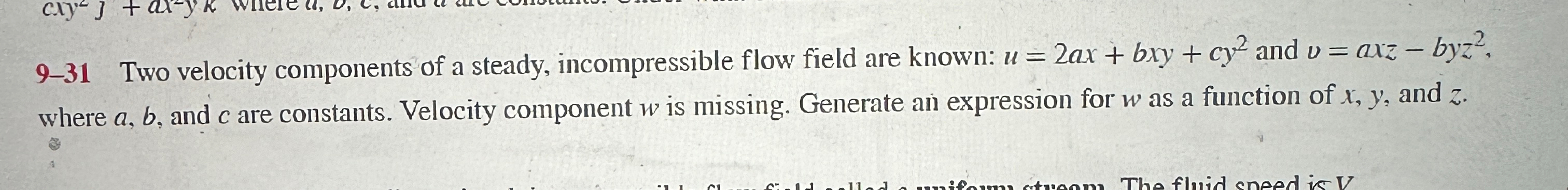 Solved 9-31 ﻿Two velocity components of a steady, | Chegg.com