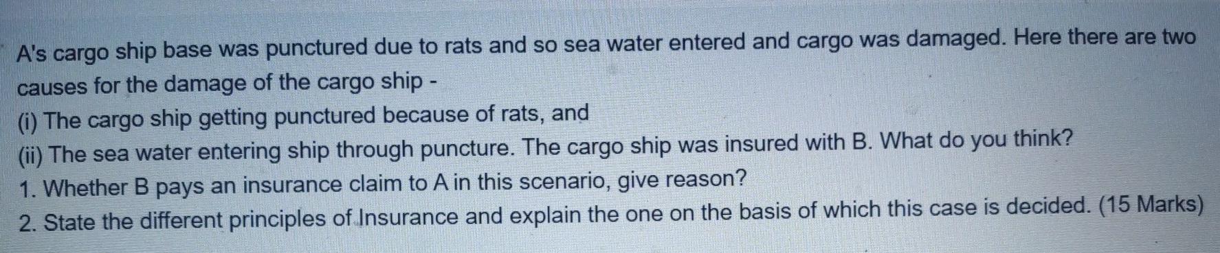 Solved A's cargo ship base was punctured due to rats and so | Chegg.com