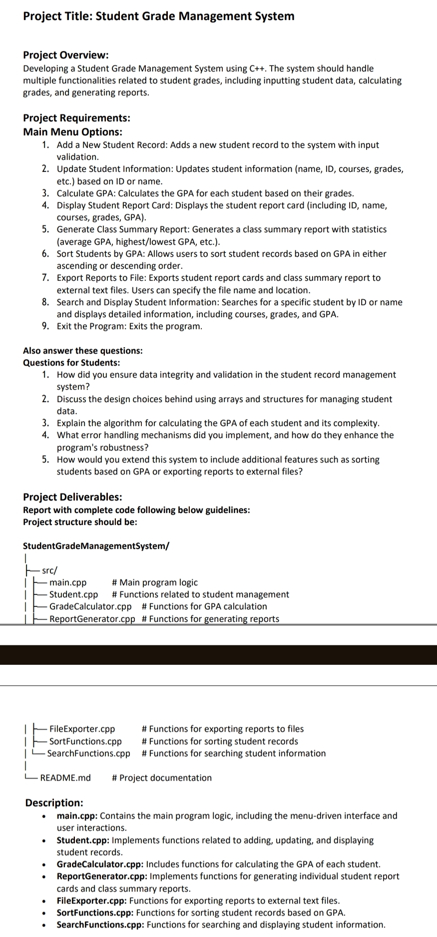 Solved Project Title: Student Grade Management SystemProject | Chegg.com