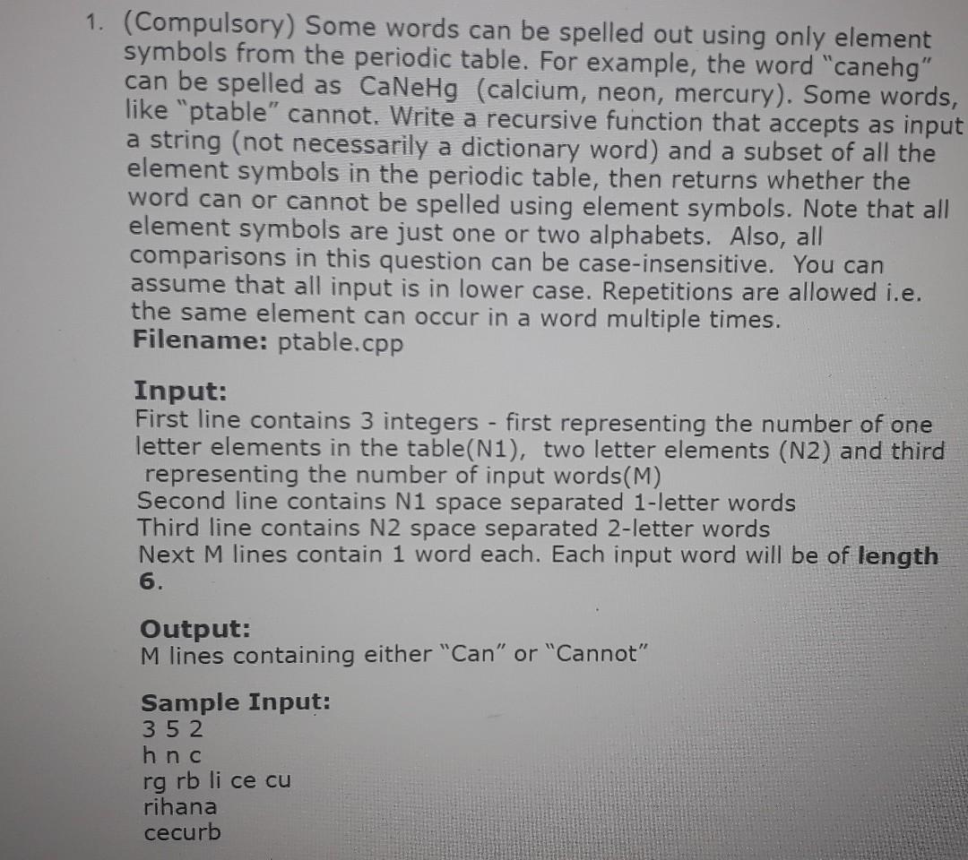 Solved 1. (Compulsory) Some words can be spelled out using | Chegg.com