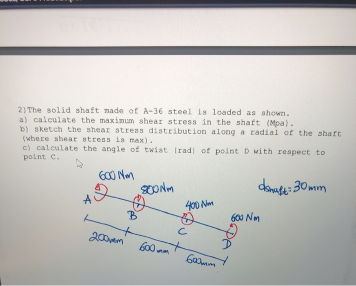 Solved 2) The solid shaft made of A-36 steel is loaded as | Chegg.com