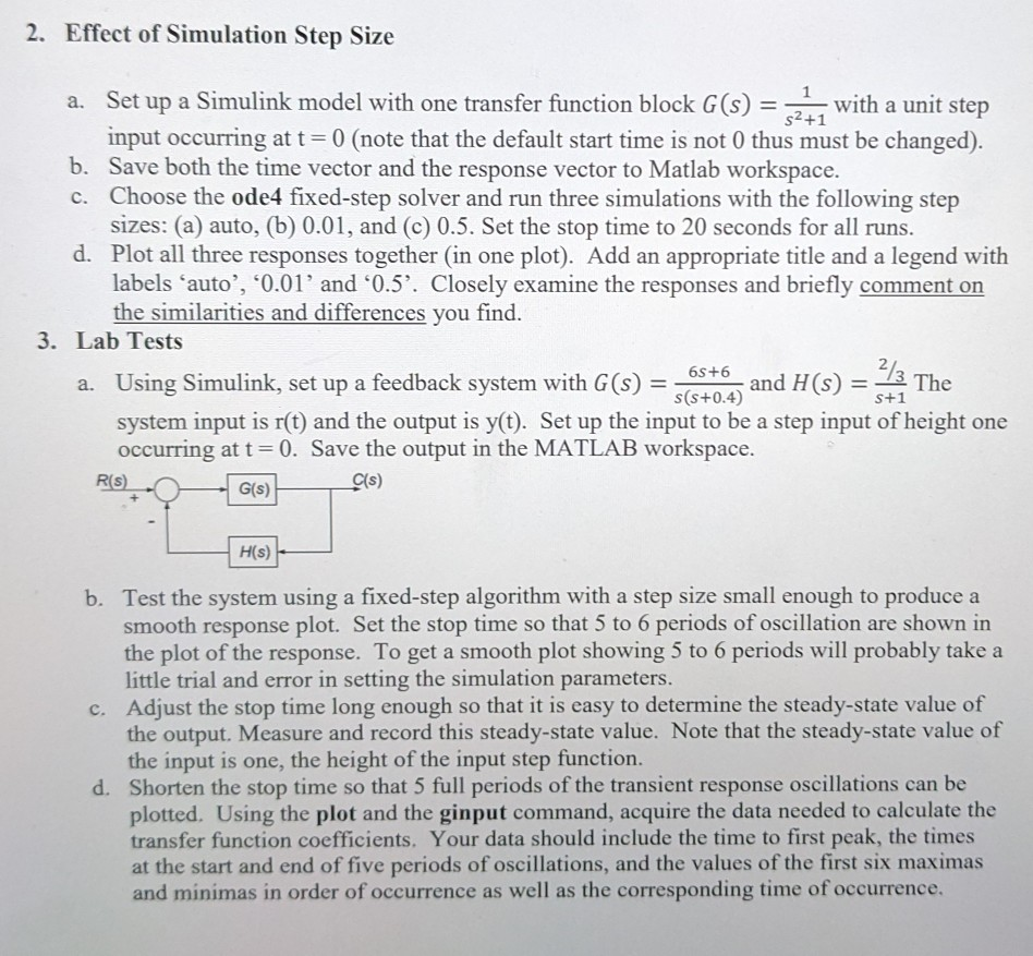 2. Effect of Simulation Step Size a. Set up a | Chegg.com