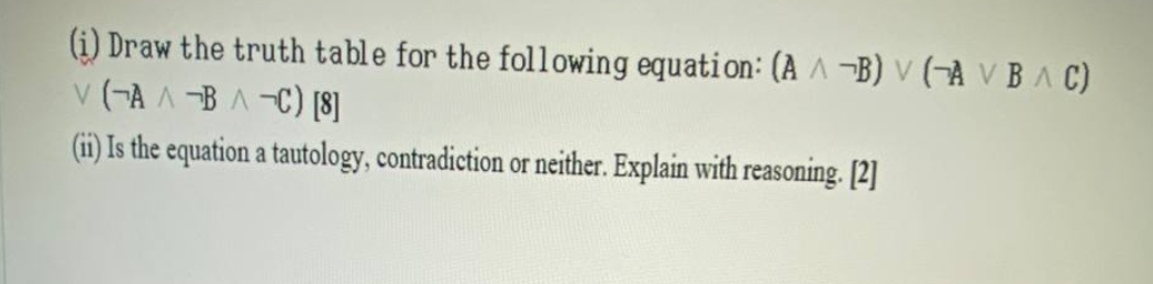 Solved (i) ﻿Draw the truth table for the following equation: | Chegg.com