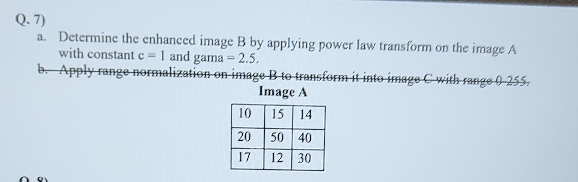 Solved a. Determine the enhanced image B by applying power | Chegg.com