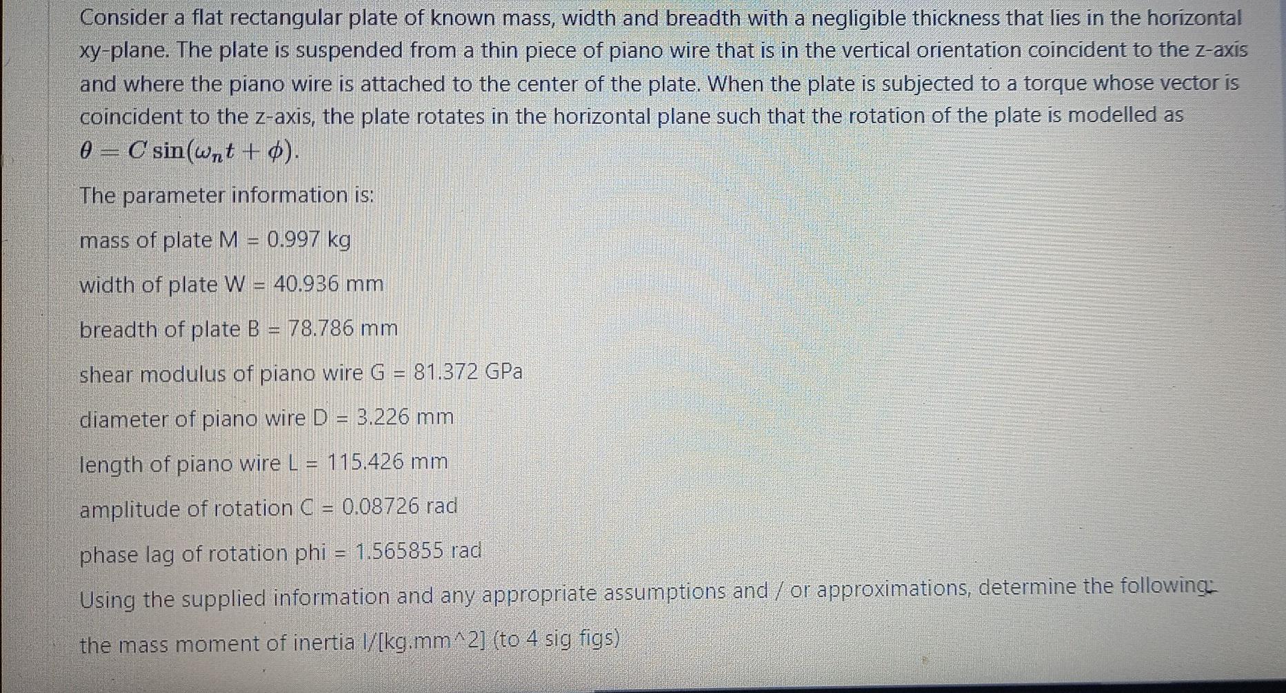 Solved Consider a flat rectangular plate of known mass, | Chegg.com