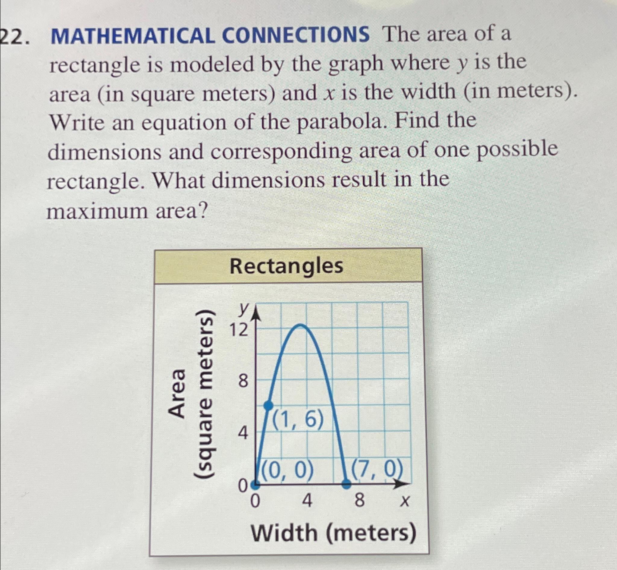 Solved MATHEMATICAL CONNECTIONS The area of a rectangle is | Chegg.com