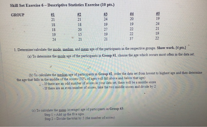 Solved Skill Set Exercise 6 - Descriptive Statistics | Chegg.com