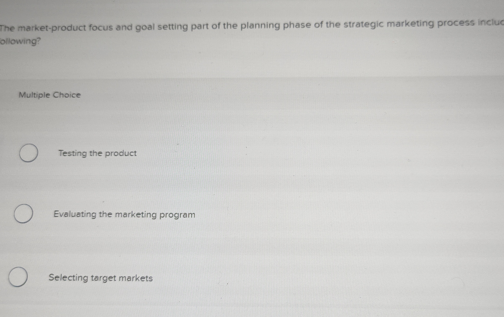 Solved The market-product focus and goal setting part of the | Chegg.com