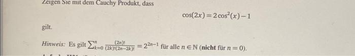 Solved Use The Cauchy Product To Show That Cos 2x 2