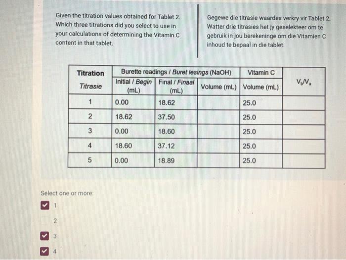 Solved Given the titration values obtained for Tablet 2 | Chegg.com