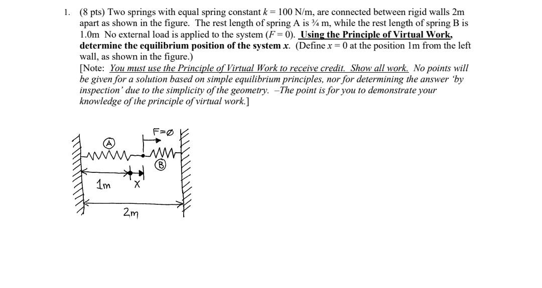 Solved (8 pts) Two springs with equal spring constant k=100 | Chegg.com